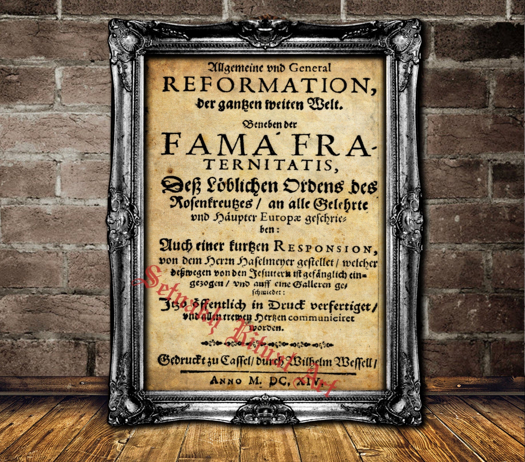 FAMA FRATERNITATIS Rosae Crucis front page print, rosicrucian poster,