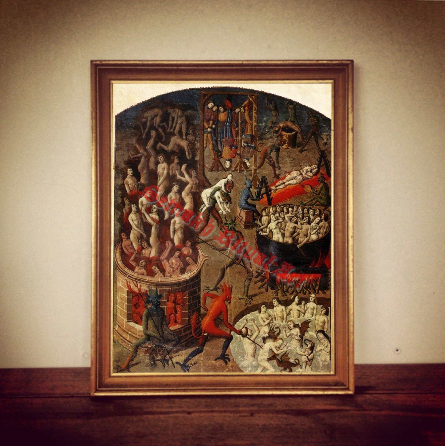 Hell print, Devil in Hell poster, demonic art, occult home decor, demo