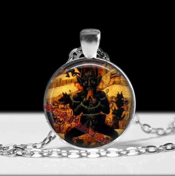Satan devouring people pendant, devil necklace, medieval jewelry, occu